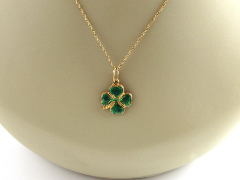 14 Karat Yellow Gold and Enamel Shamrock Charm at 1stDibs