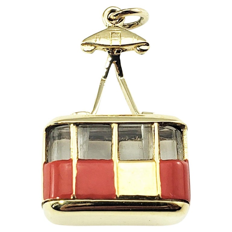 14 Karat Yellow Gold and Enamel Sky Tram Cable Car Charm at 1stDibs