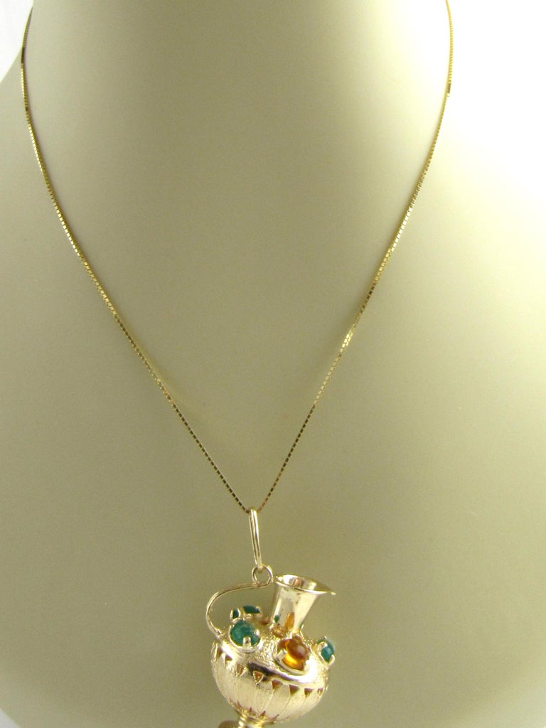 14 Karat Yellow Gold and Gemstone Pitcher Charm at 1stDibs