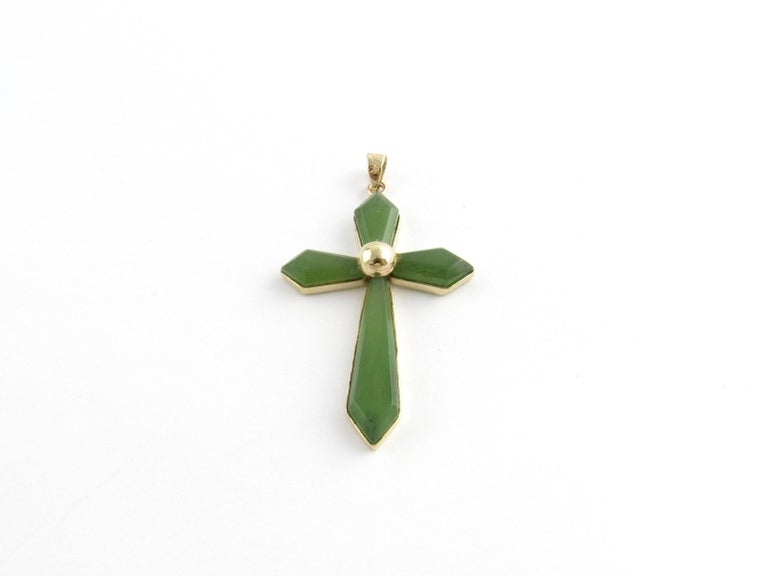 14 Karat Yellow Gold and Jade Cross Pendant at 1stDibs