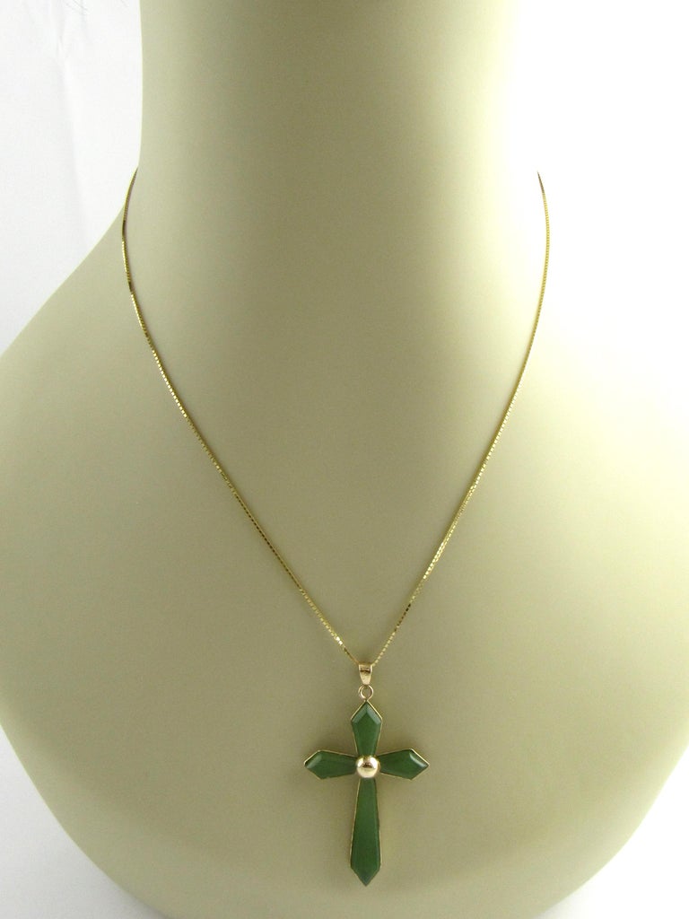14 Karat Yellow Gold and Jade Cross Pendant at 1stDibs