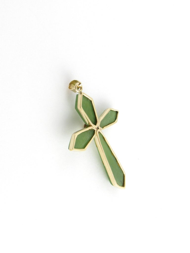 14 Karat Yellow Gold and Jade Cross Pendant at 1stDibs