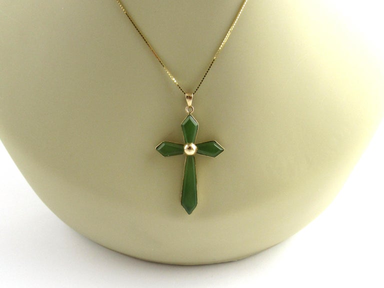 14 Karat Yellow Gold and Jade Cross Pendant at 1stDibs