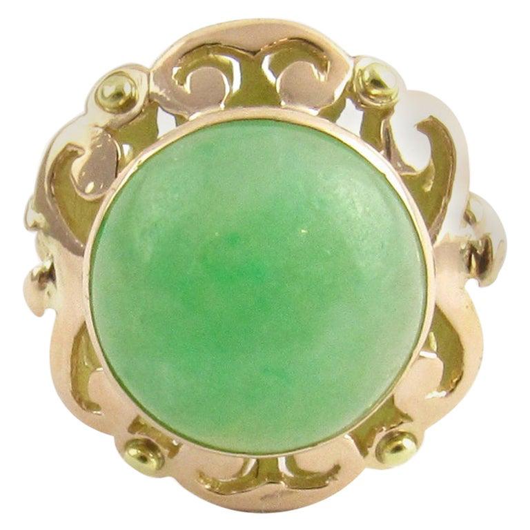 Gold and Antique Jade Button Ring at 1stDibs