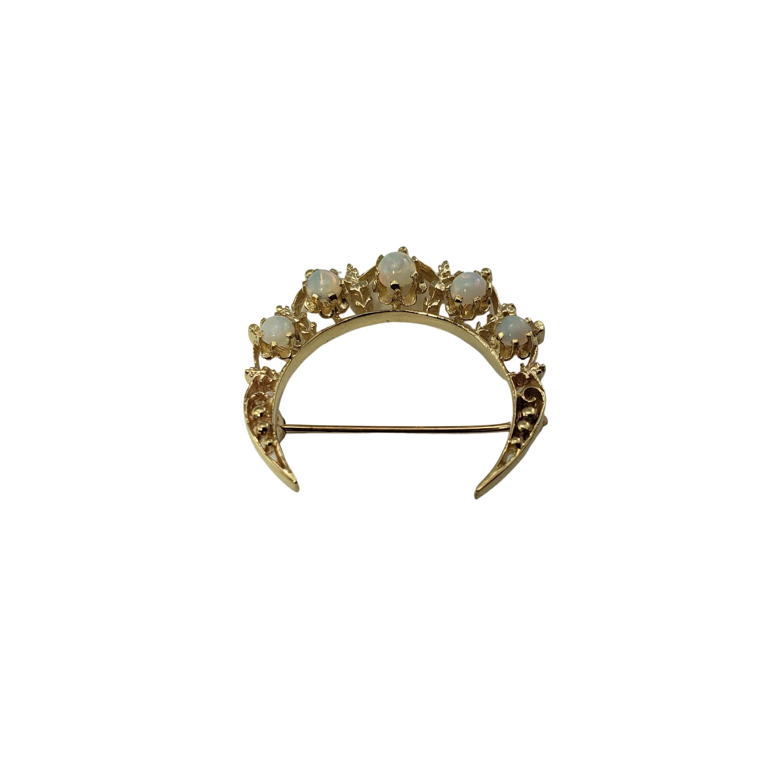 14 Karat Yellow Gold and Opal Crescent Moon Brooch/Pin at 1stDibs