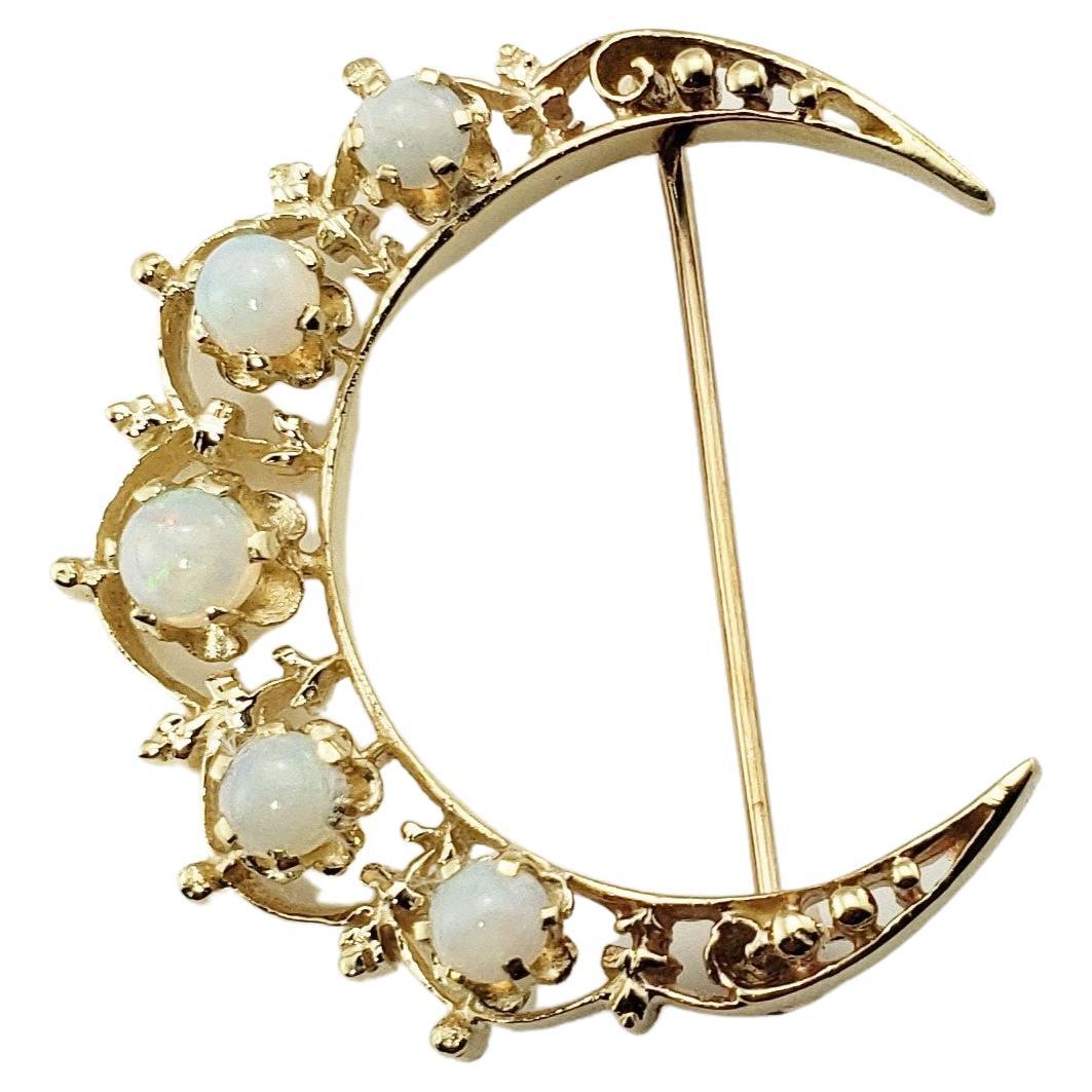 14 Karat Yellow Gold and Opal Crescent Moon Brooch/Pin at 1stDibs