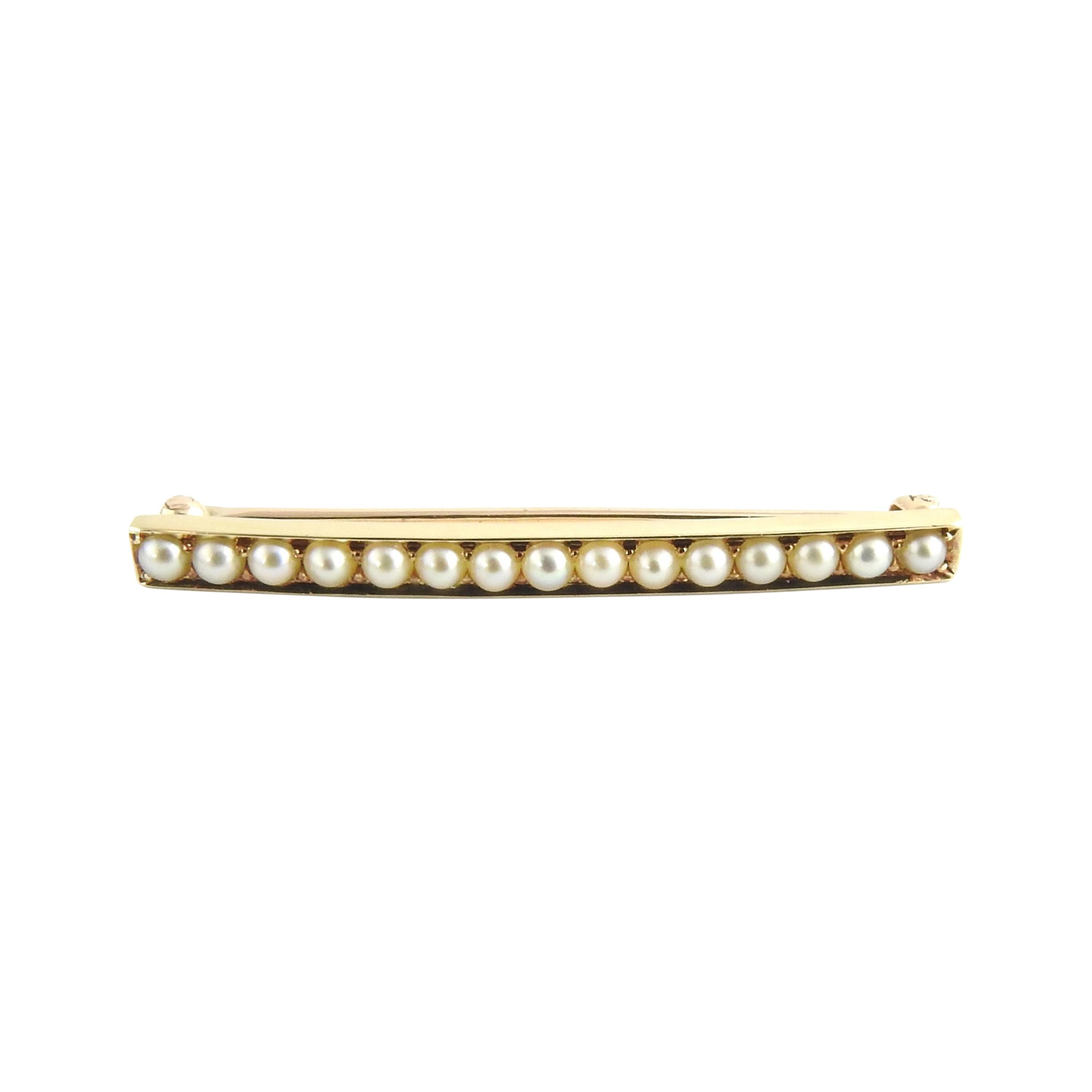 14 Karat Yellow Gold Emerald and Pearl Circle Pin For Sale at 1stDibs