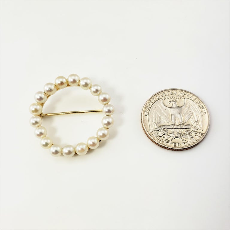 14 Karat Yellow Gold and Pearl Circle Pin / Brooch at 1stDibs