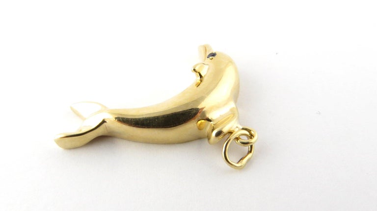14 Karat Yellow Gold and Sapphire Dolphin Charm at 1stDibs