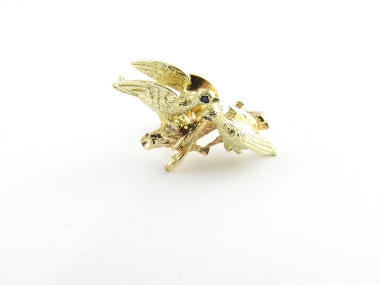 14 Karat Yellow Gold and Sapphire Morning Doves Brooch/Pin For Sale at ...