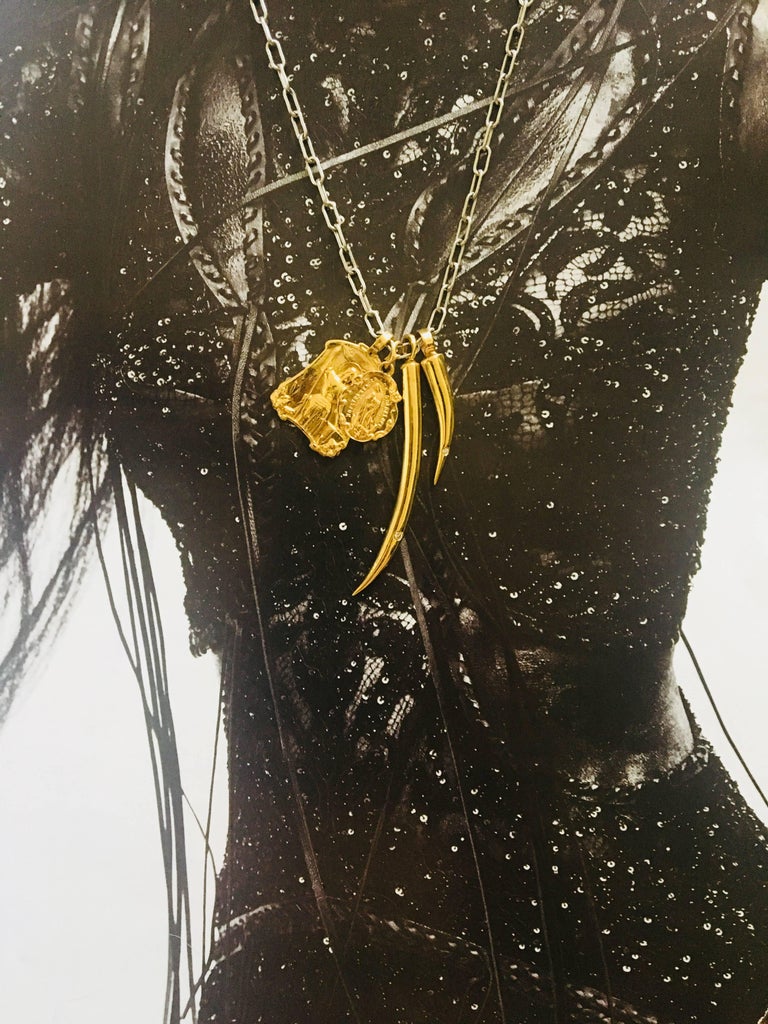 14 Karat Yellow Gold and White Diamond Large Tusk Pendant For Sale at ...