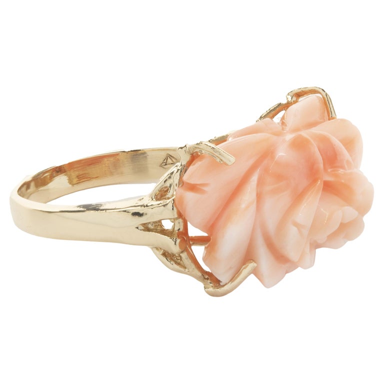 14 Karat Yellow Gold Angel Skin Coral Flower Ring For Sale at 1stDibs