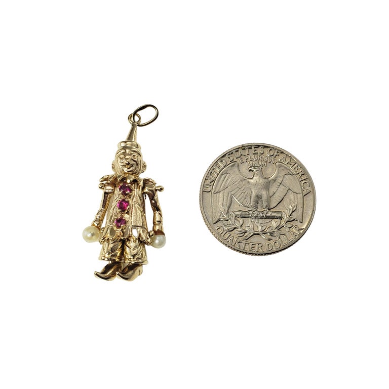 14 Karat Yellow Gold Articulated Clown Charm For Sale at 1stDibs