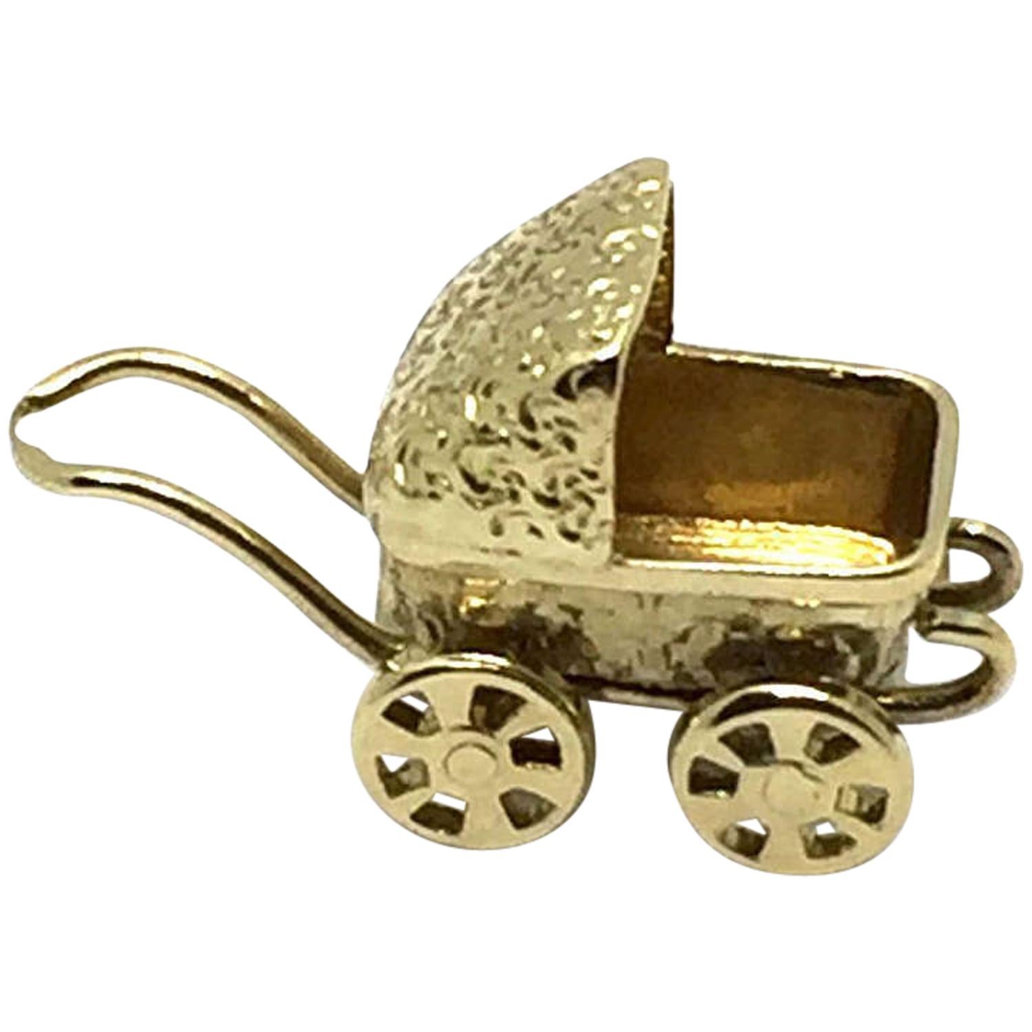 14 Karat Yellow Gold Baby Carriage Charm at 1stDibs