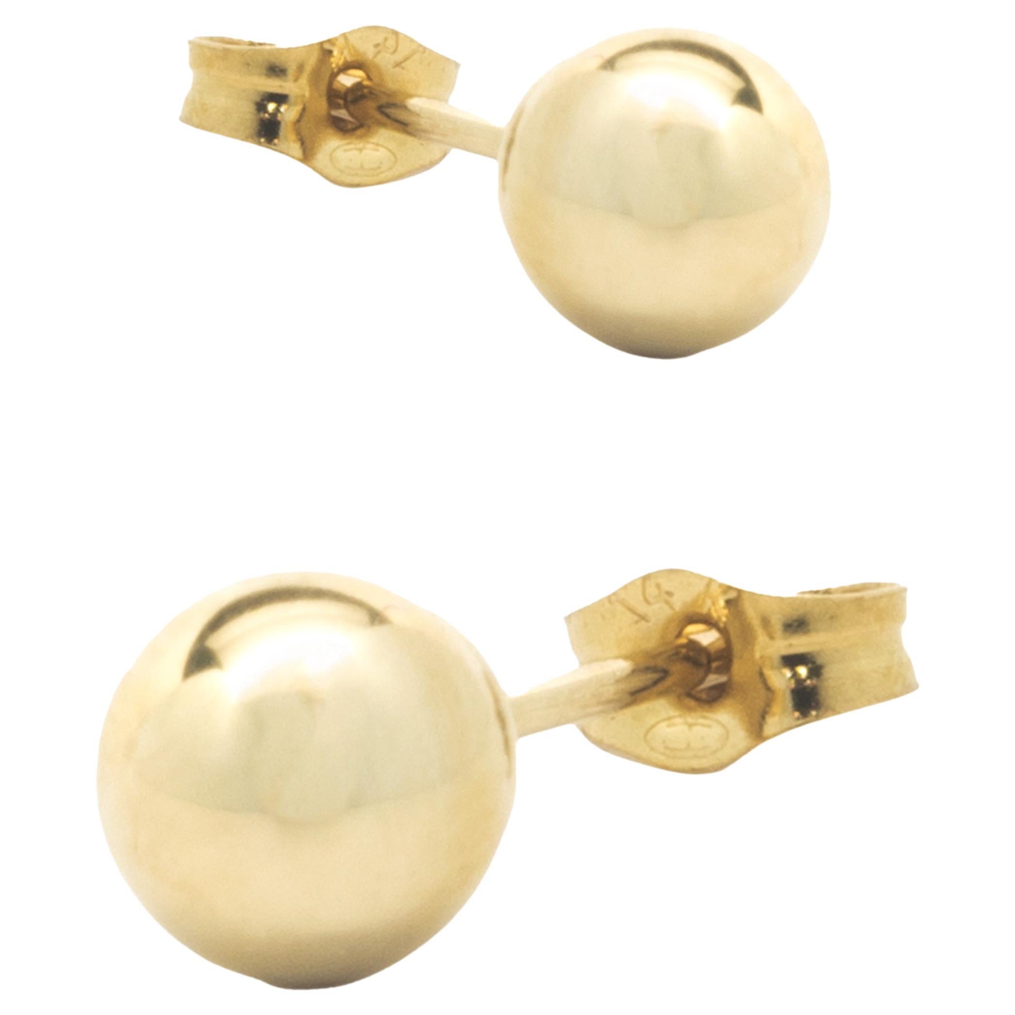 14 Karat Yellow Gold Ball Stud Earrings For Sale at 1stDibs