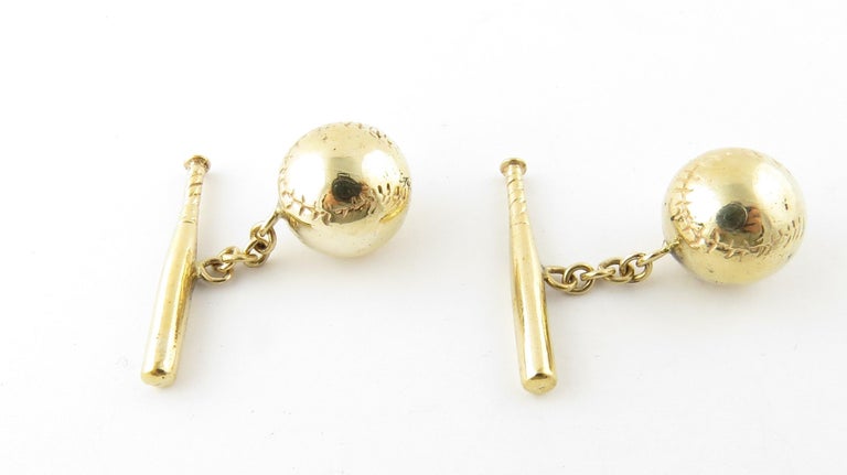 14 Karat Yellow Gold Baseball Bat and Ball Cufflinks at 1stDibs