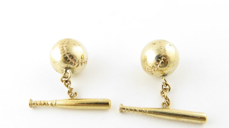 14 Karat Yellow Gold Baseball Bat and Ball Cufflinks at 1stDibs