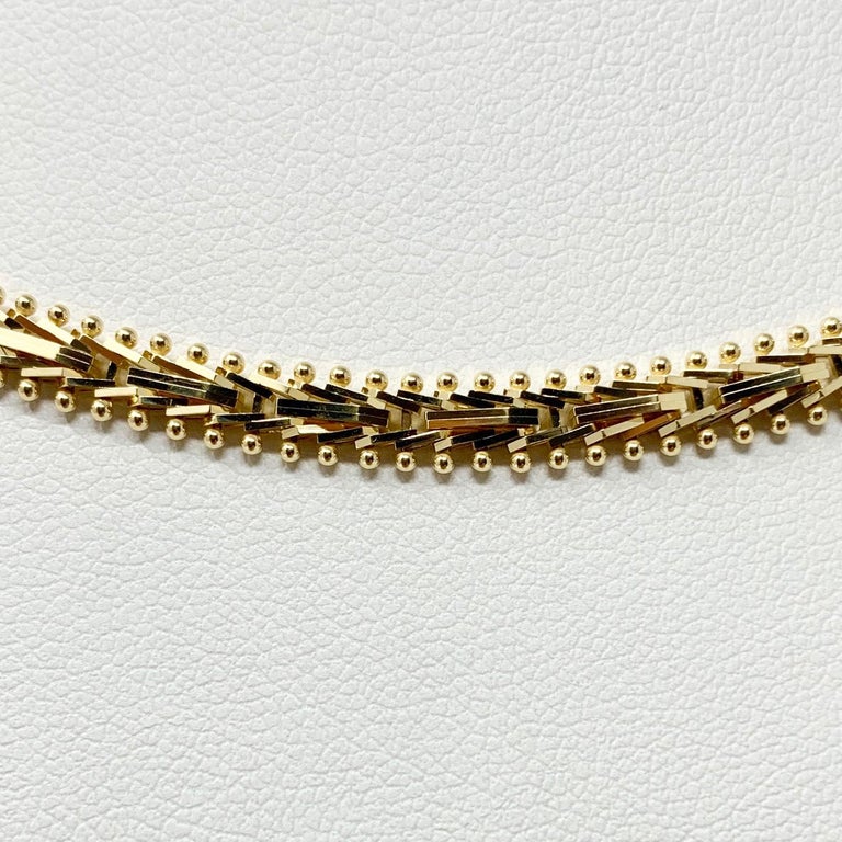 14 Karat Yellow Gold Beaded Foxtail Link Chain Necklace For Sale at 1stDibs