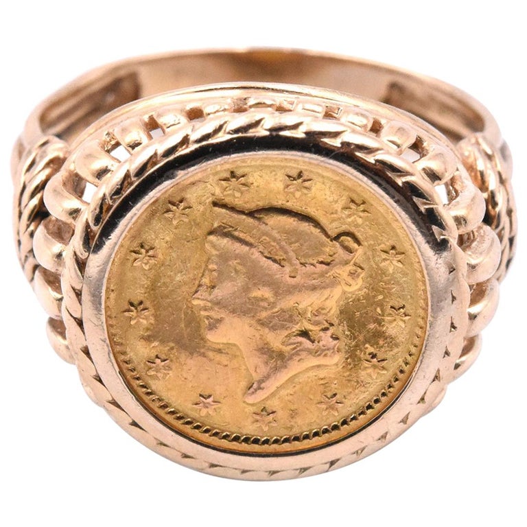 14 Karat Yellow Gold Bezel Set Coin Ring at 1stDibs | coin bezel