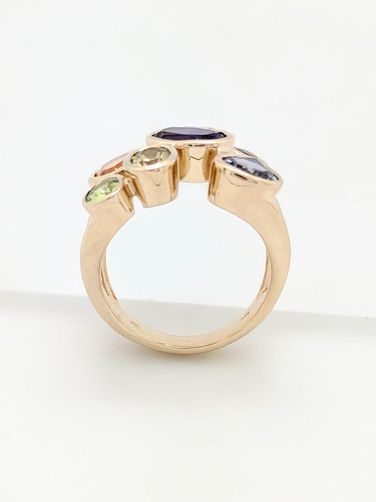 14 Karat Yellow Gold Bezel Set Multi-Gemstone Right Hand Ring at 1stDibs