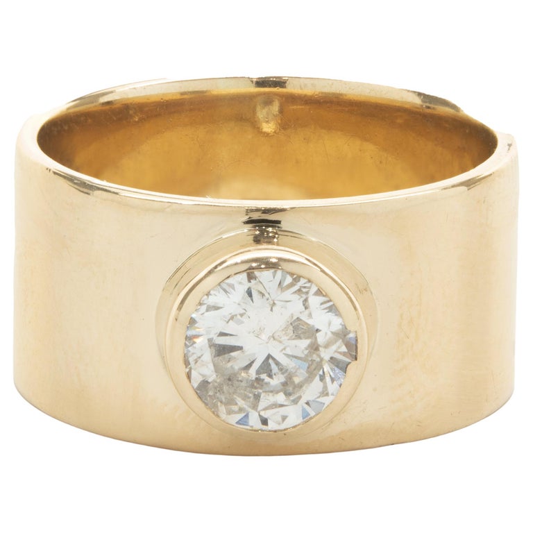14 Karat Yellow Gold Bezel Set Round Brilliant Cut Diamond Engagement ...