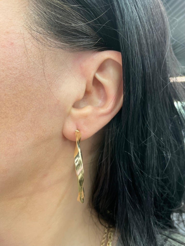 14 Karat Yellow Gold Big Wave Hoop Earrings 3 Grams Made in Italy For ...