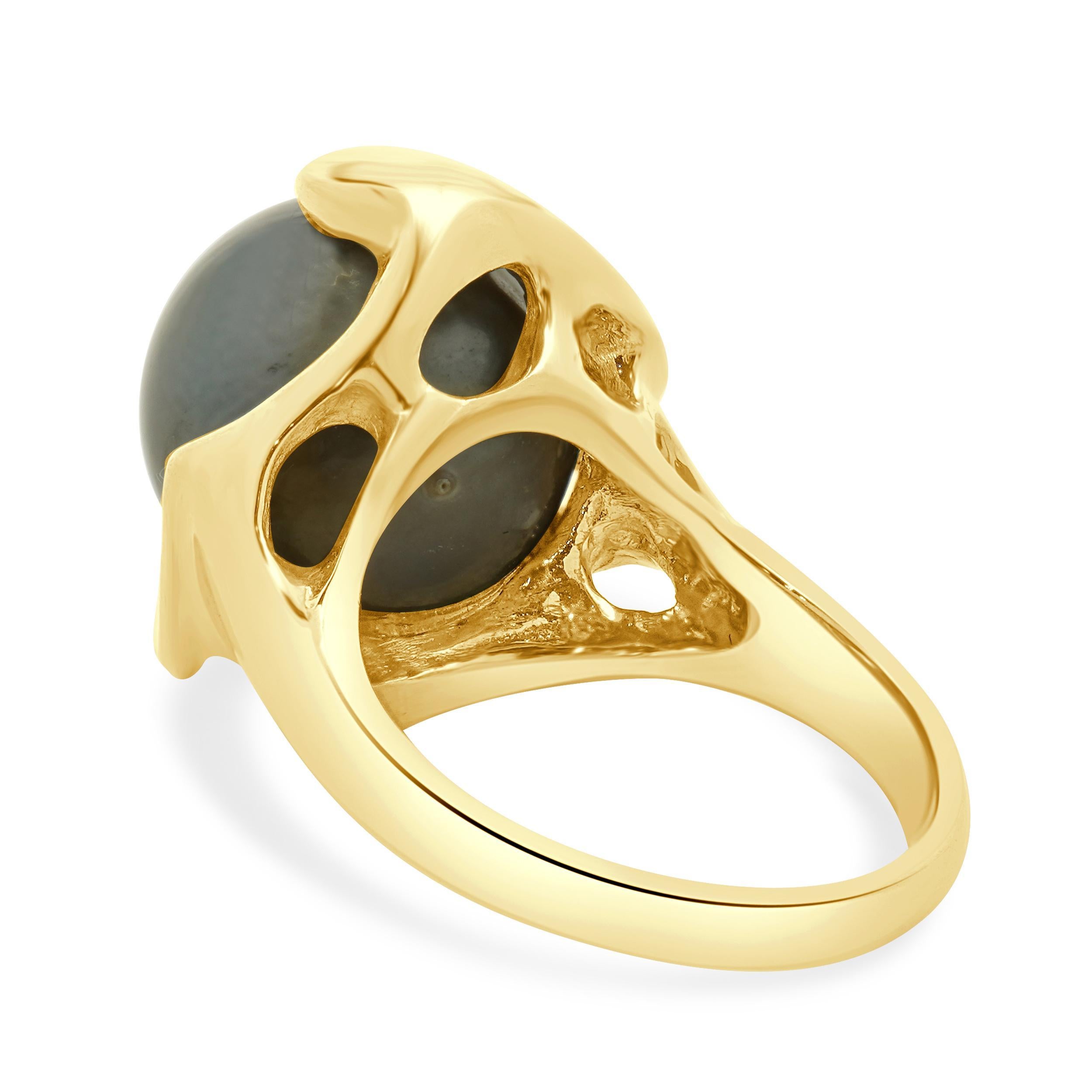 14 Karat Yellow Gold Black Pearl and Diamond Freeform Ring For Sale at ...