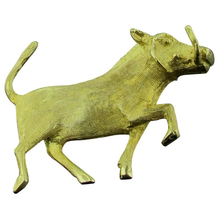 14 Karat Yellow Gold Boar Pin at 1stDibs