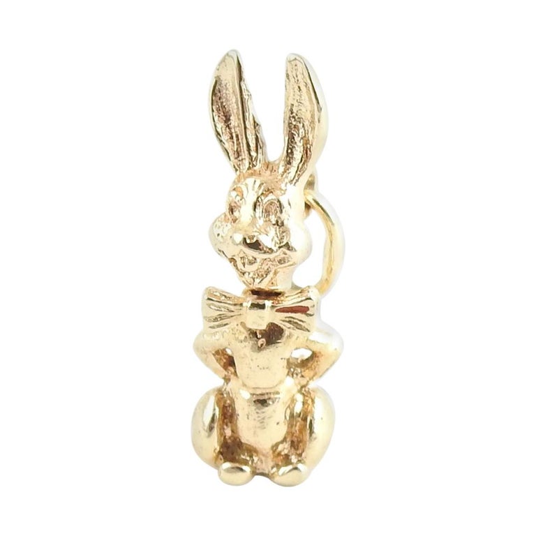 14 Karat Yellow Gold Bobble Head Rabbit Charm at 1stDibs