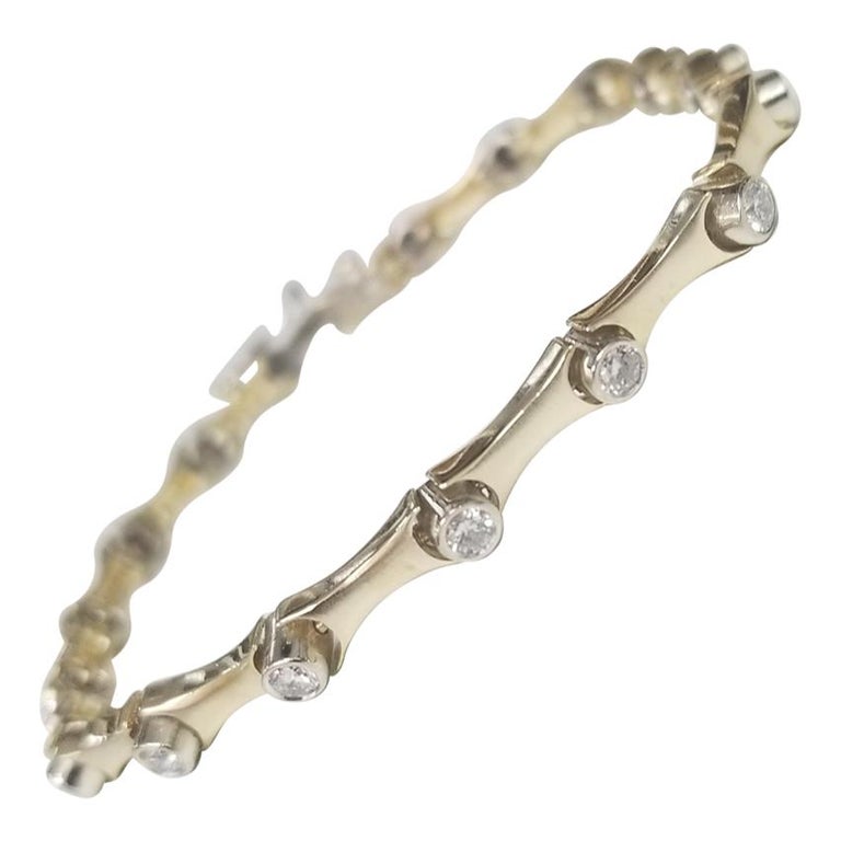 14 Karat Yellow Gold Bracelet with Round Diamonds Bezel Set in Matte ...
