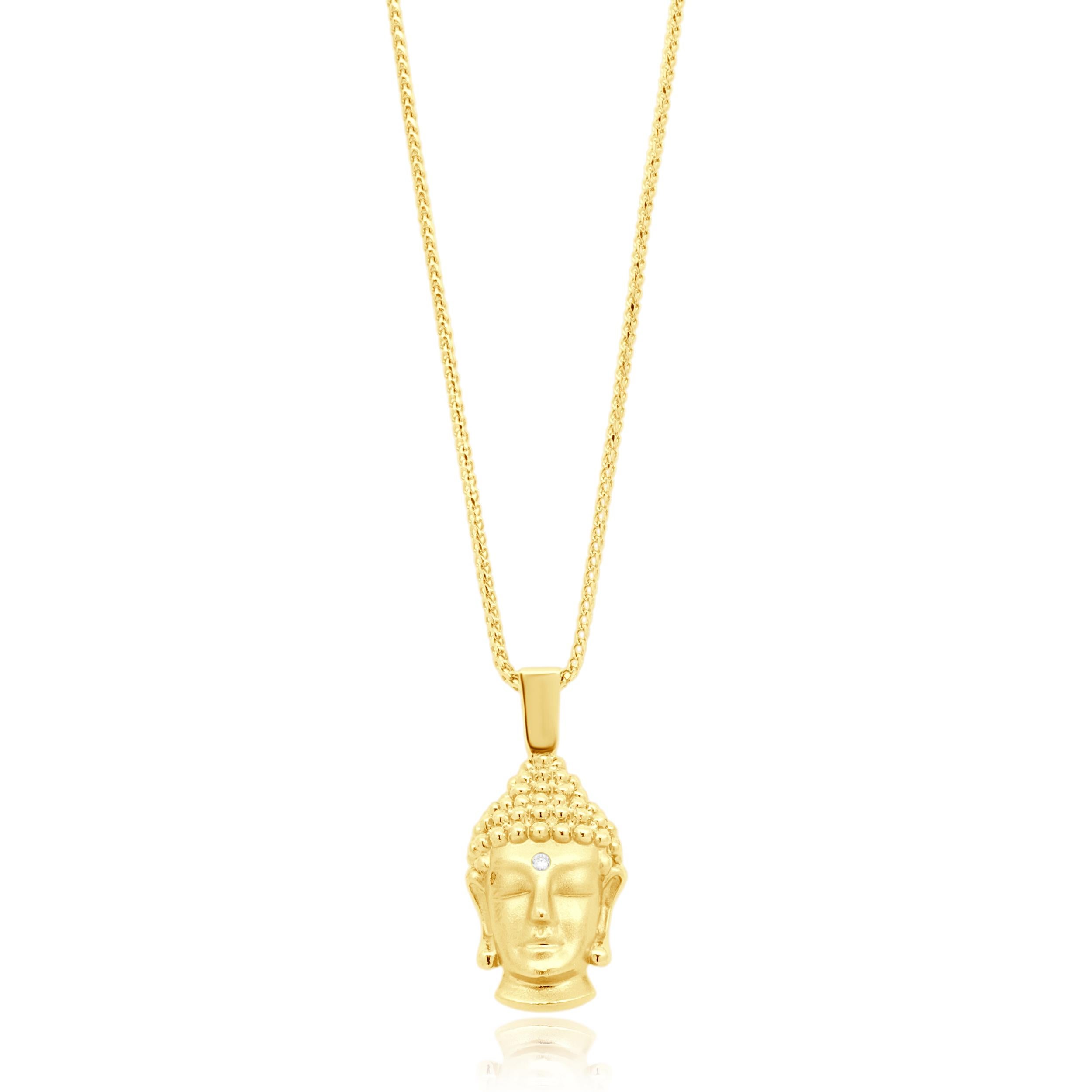 14 Karat Yellow Gold Budda Head Necklace For Sale at 1stDibs