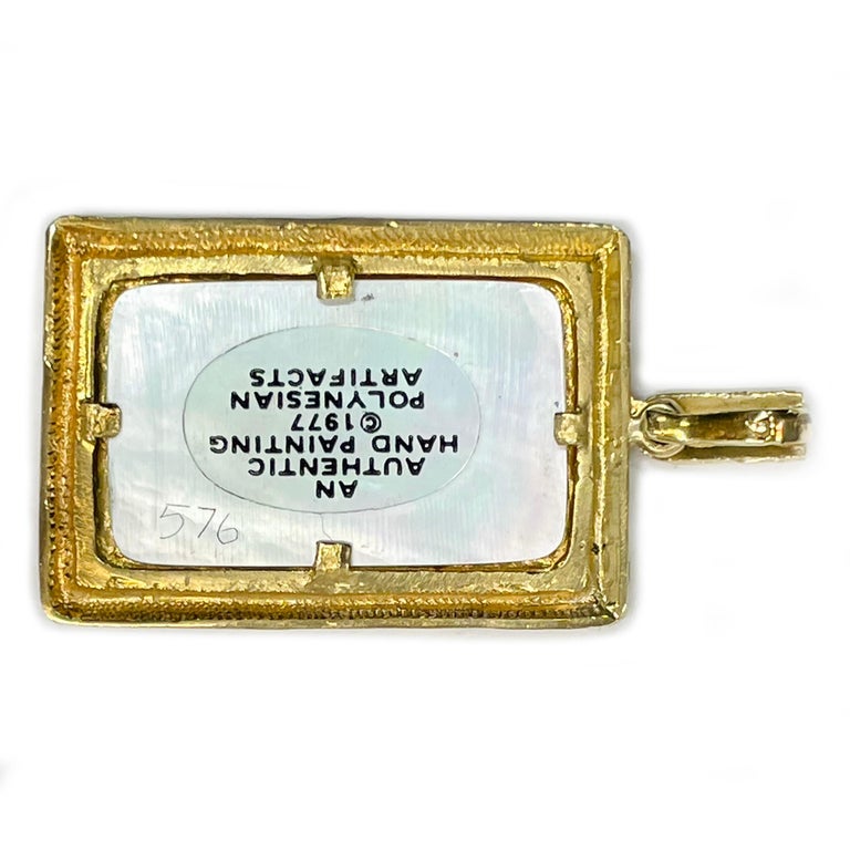 14 Karat Yellow Gold Butterflies Masterpiece Hand Painted MOP Pendant ...