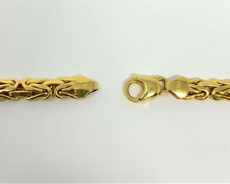14 Karat Yellow Gold Byzantine Link Chain Necklace For Sale at 1stDibs