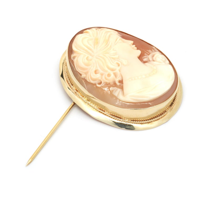 14 Karat Yellow Gold Cameo Pin / Pendant For Sale at 1stDibs