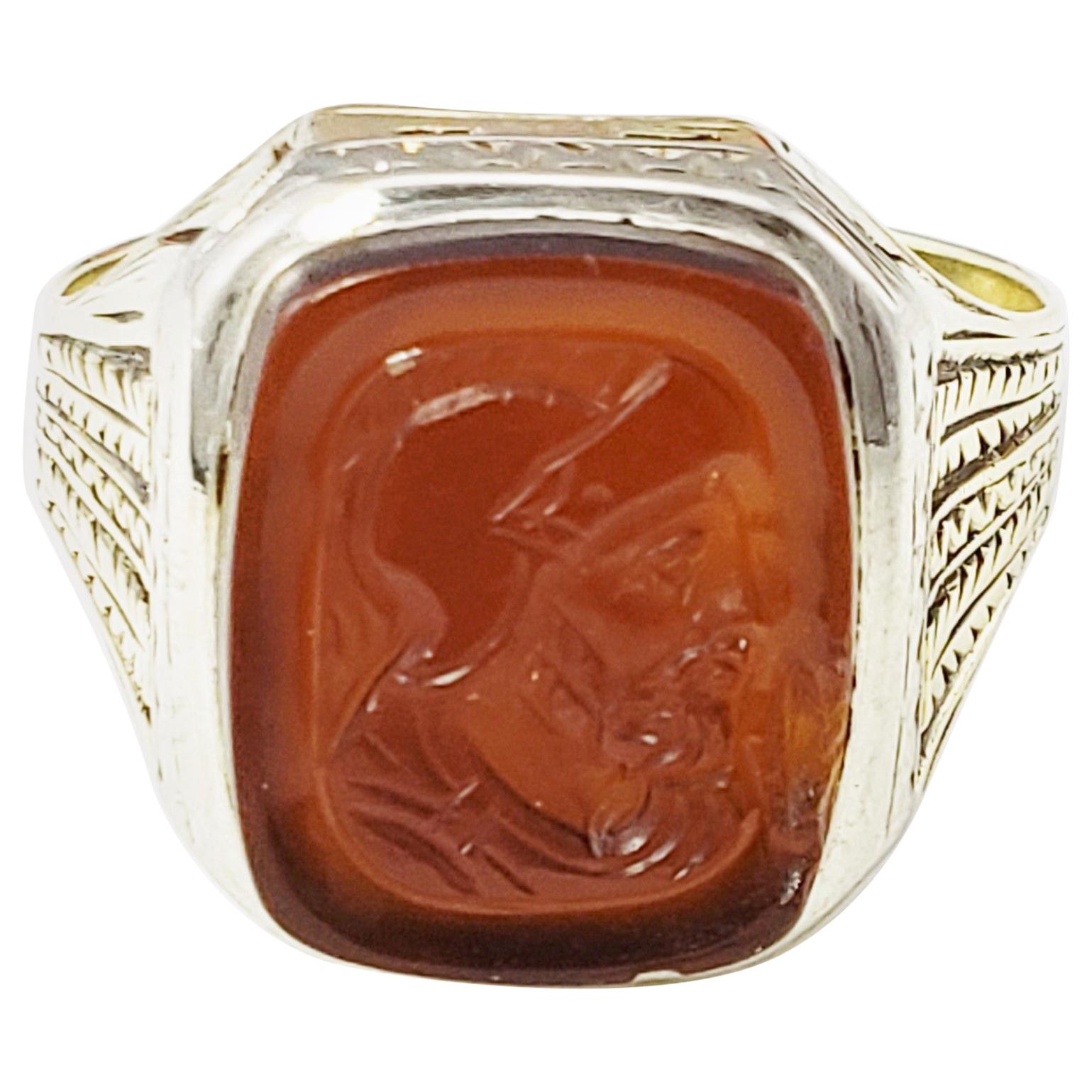 Charming 14 Karat Yellow Gold Carved Moonstone Ladies Ring For Sale at ...