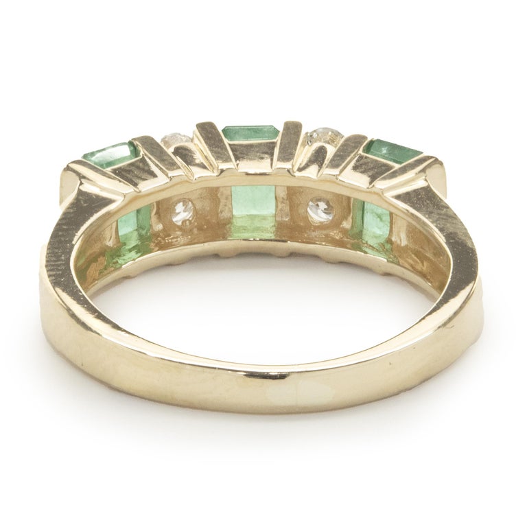 14 Karat Yellow Gold Channel Set Alternating Diamond and Emerald Ring ...