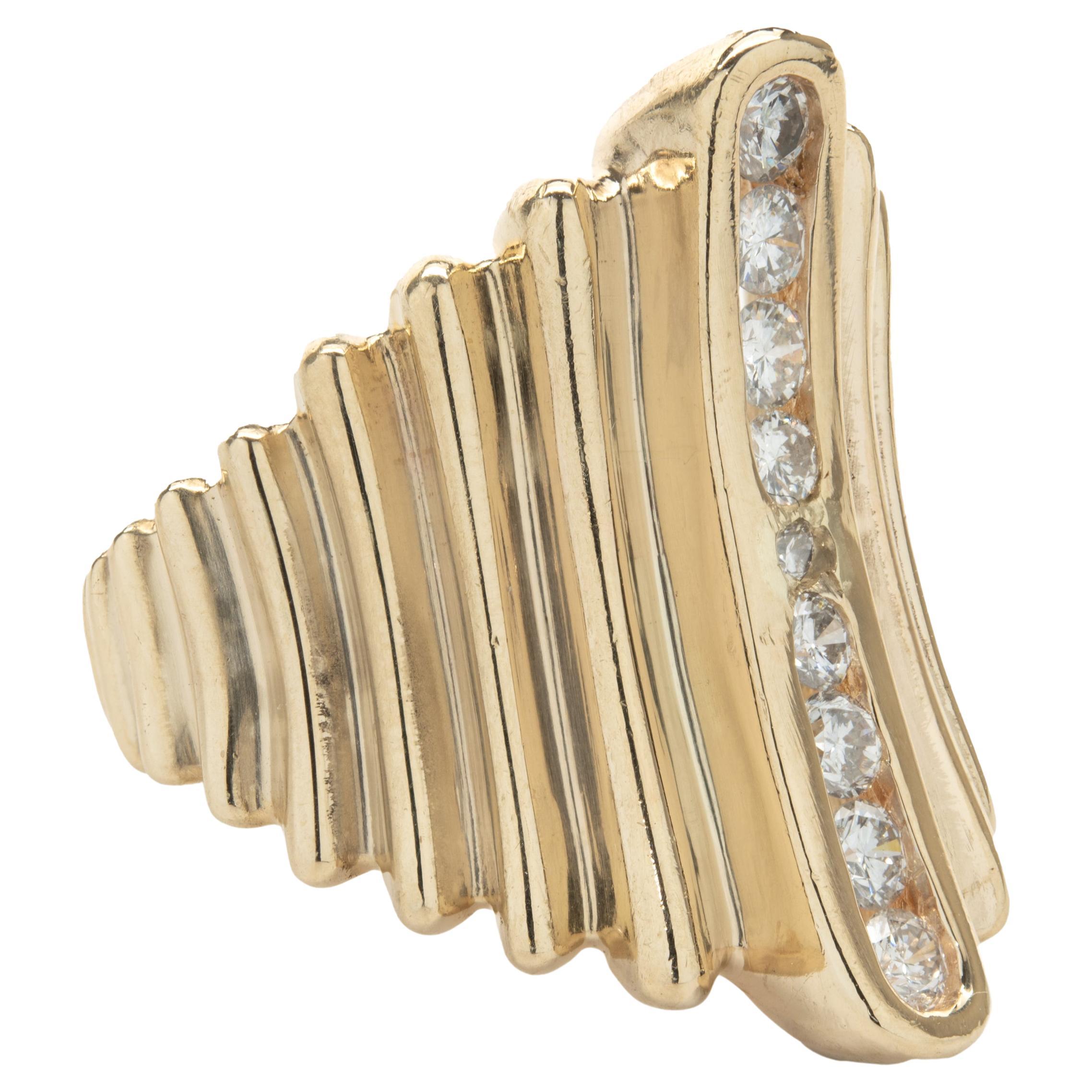 14 Karat Yellow Gold Channel Set Diamond Banana Ring at 1stDibs