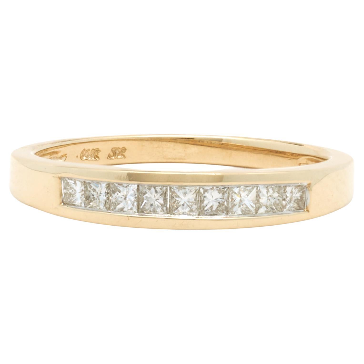 14 Karat Yellow Gold Wide Channel Set Double Row Diamond Band For Sale ...