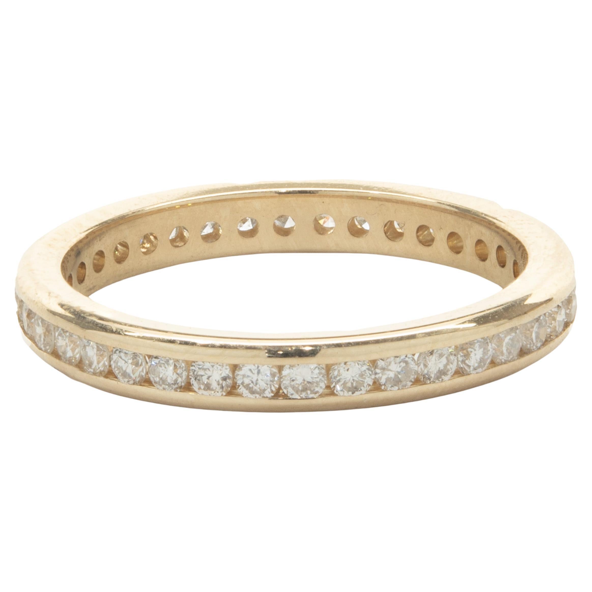 14 Karat Yellow Gold Channel Set Alternating Diamond and Emerald Ring ...