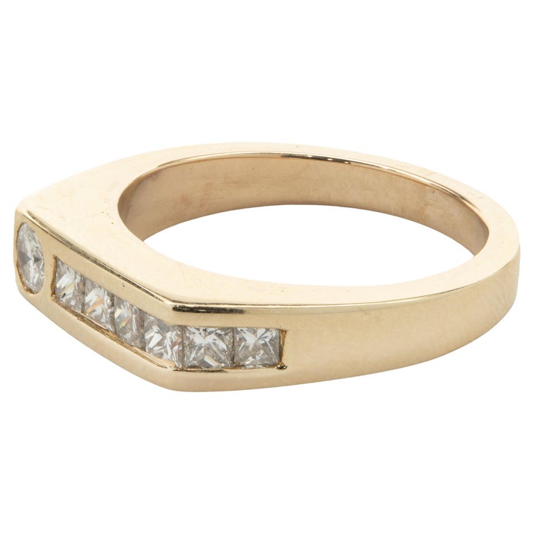 14 Karat Yellow Gold Channel Set Diamond Gents Ring For Sale at 1stDibs