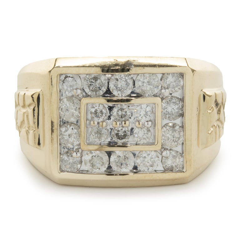 14 Karat Yellow Gold Channel Set Diamond Gents Ring For Sale at 1stDibs