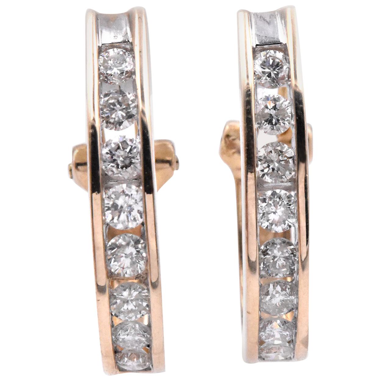 Vintage 2.75 Carat Diamond 14 Karat Gold Channel Set J Hoop Earrings ...