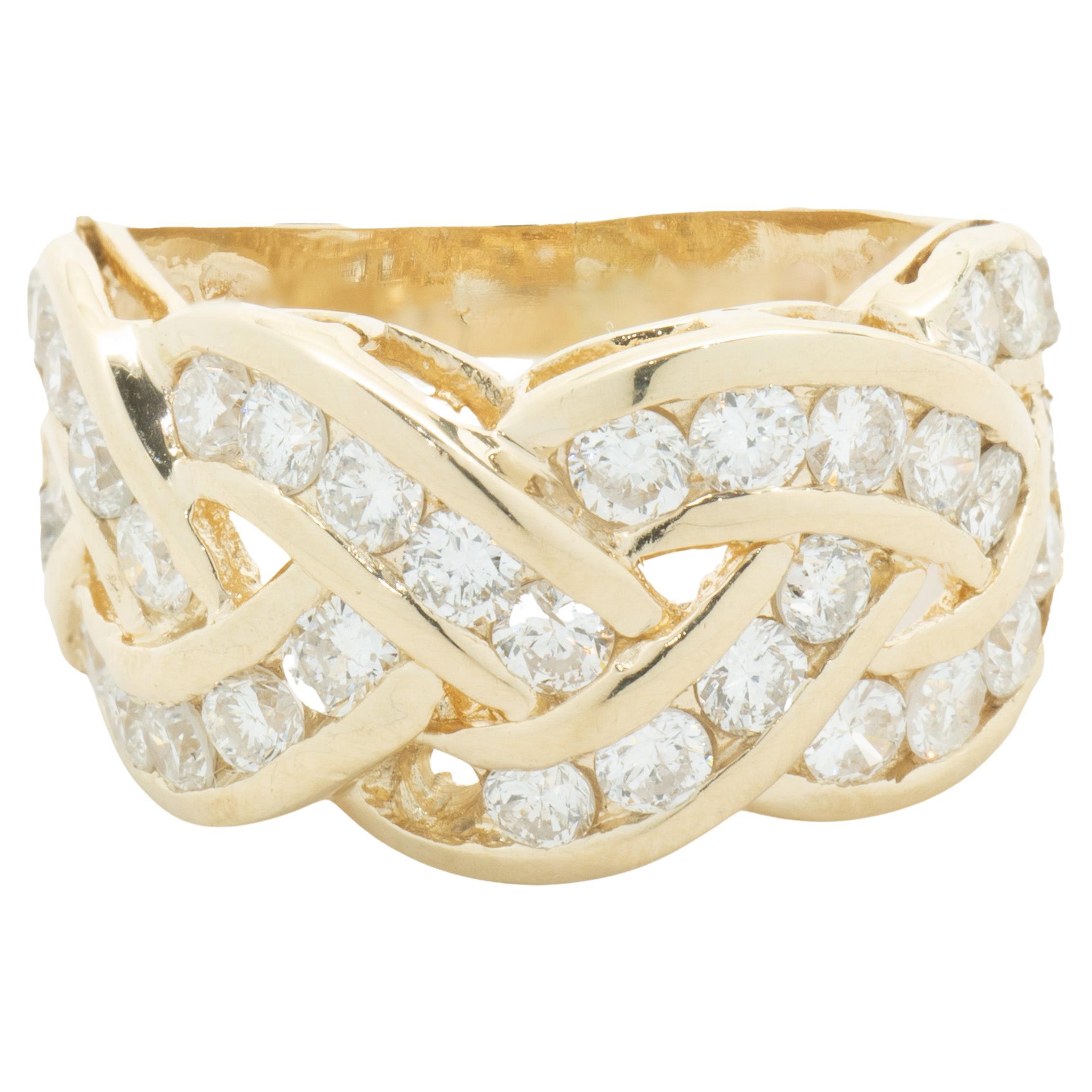 14 Karat Yellow Gold Channel Set Diamond Weave Ring at 1stDibs | gold ...