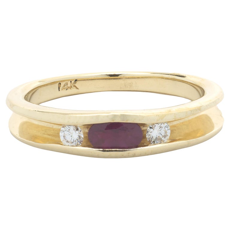 14 Karat Yellow Gold Channel Set Ruby and Diamond Band For Sale at 1stDibs