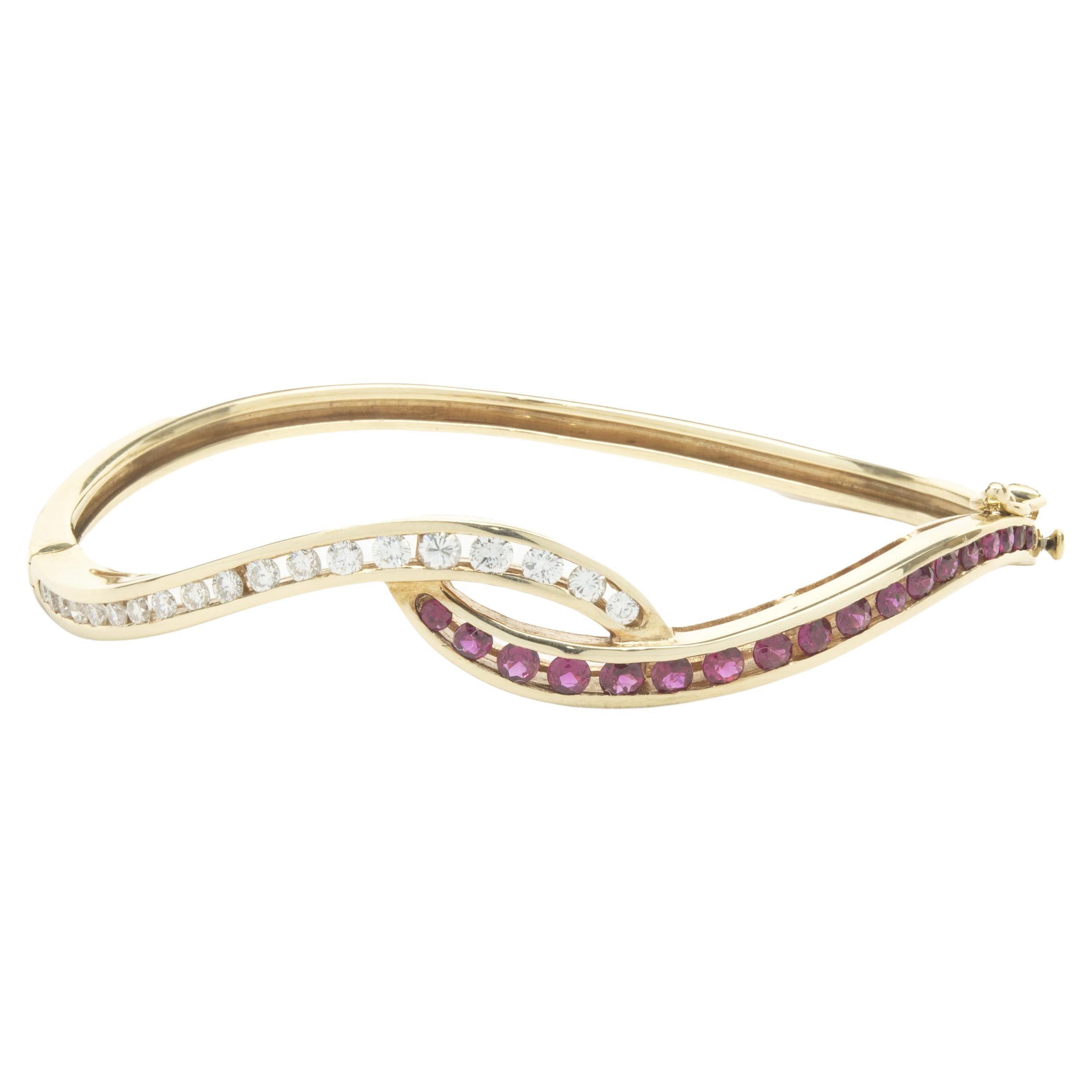 Precision Crafted Channel Set Yellow Gold Ruby and Diamond Bangle ...