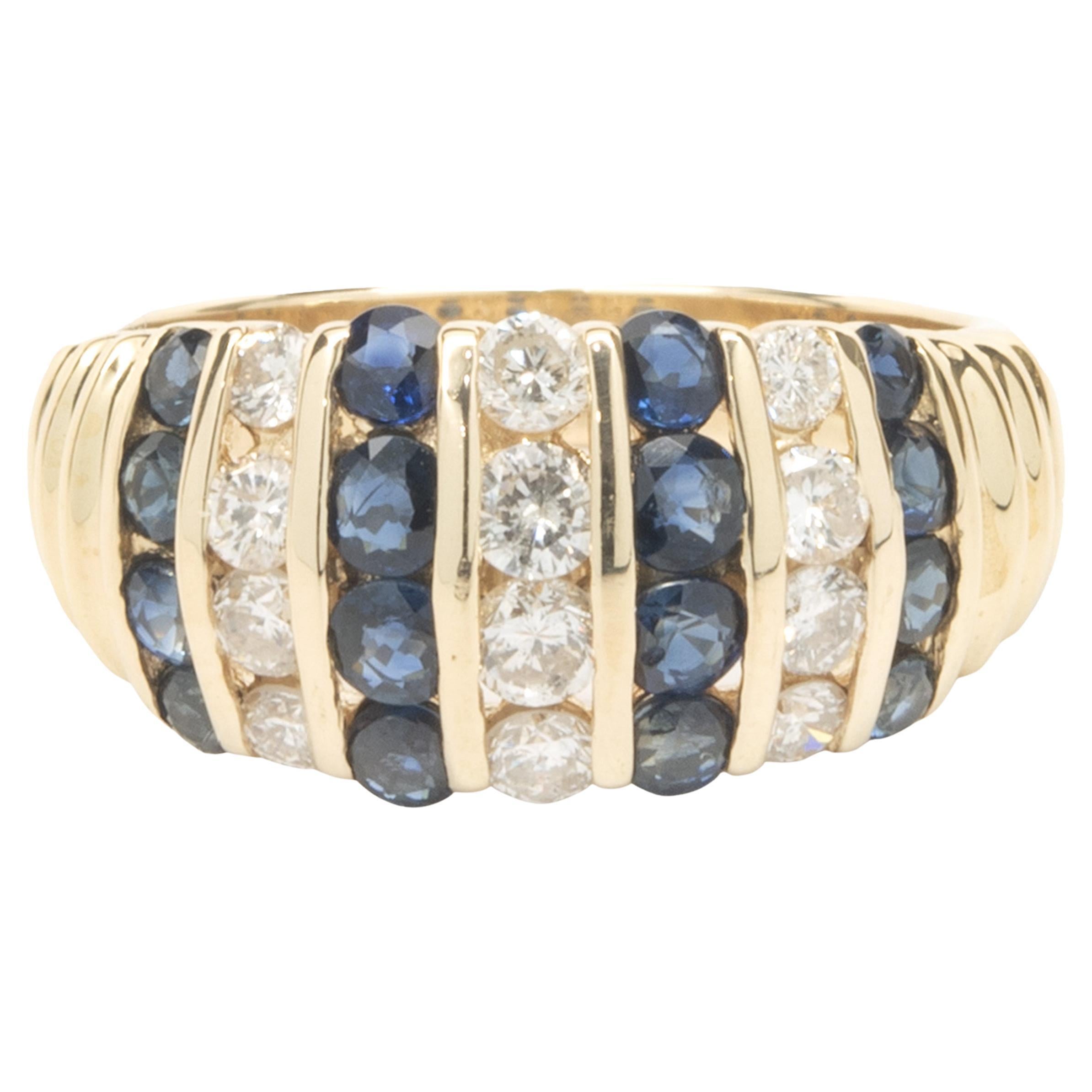 18 Karat Yellow Gold Channel Set Alternating Diamond and Sapphire Ring ...