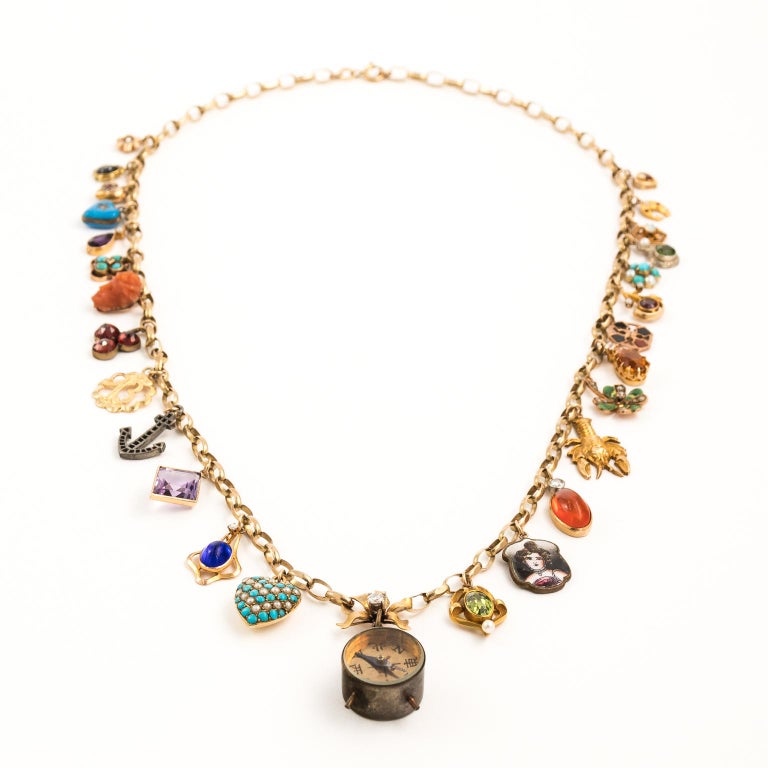 14 Karat Yellow Gold Charm Necklace For Sale at 1stDibs | 14k gold ...