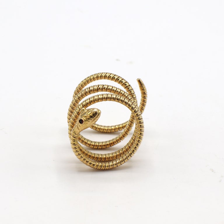 14 Karat Yellow Gold Coil Snake Serpent Ring For Sale at 1stDibs