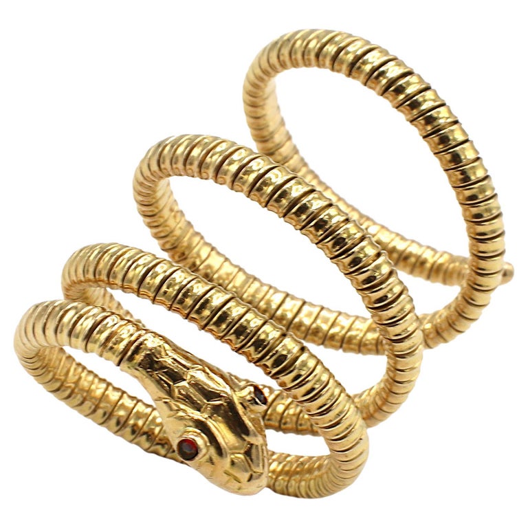 14 Karat Yellow Gold Coil Snake Serpent Ring For Sale at 1stDibs