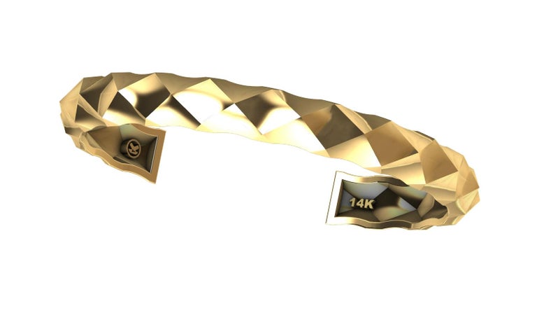 14 Karat Yellow Gold Concave Rhombus Unisex Cuff Bracelet For Sale at ...